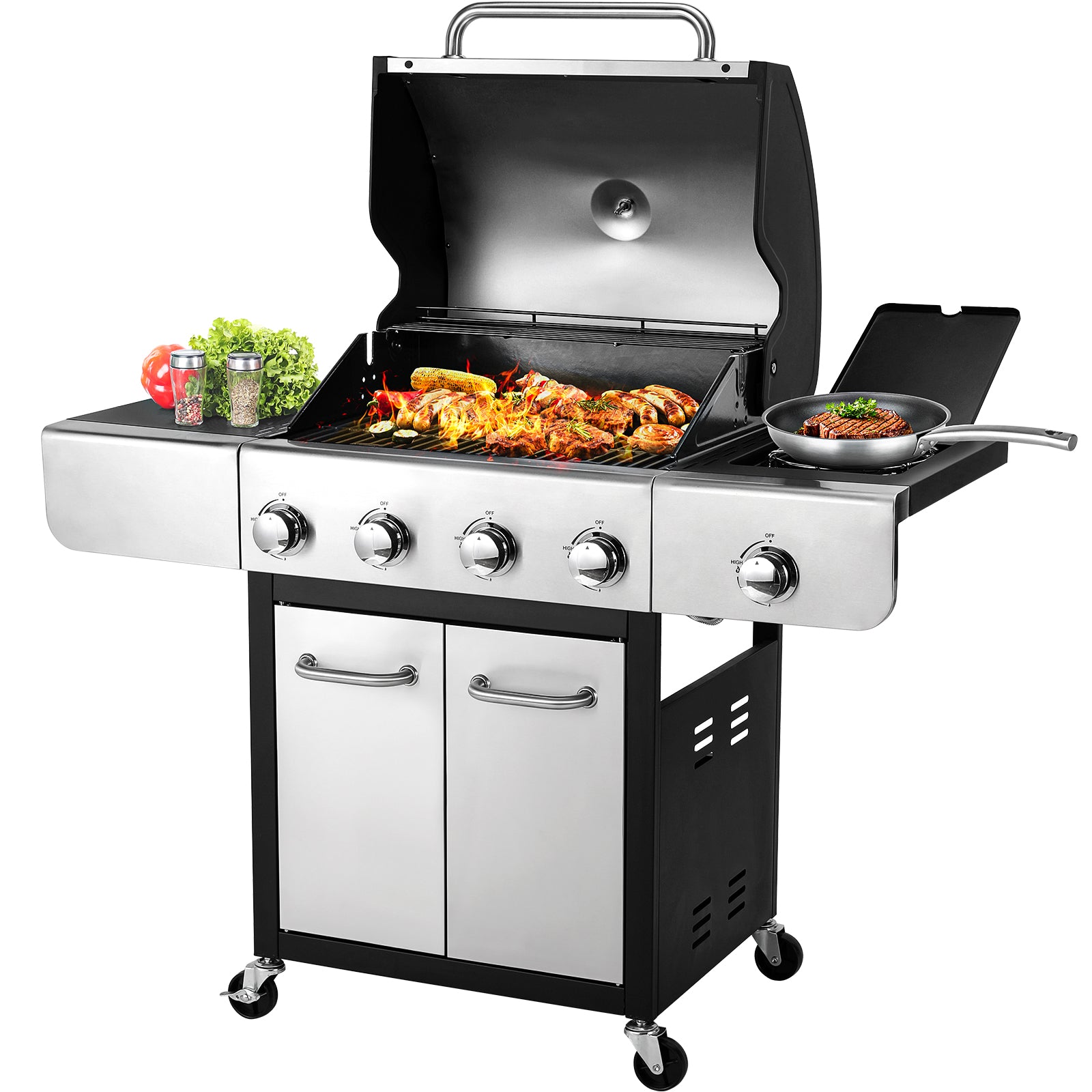 LAZY BUDDY 40000 BTU 4 Burner Propane Gas Grill, Outdoor Stainless Ste ...