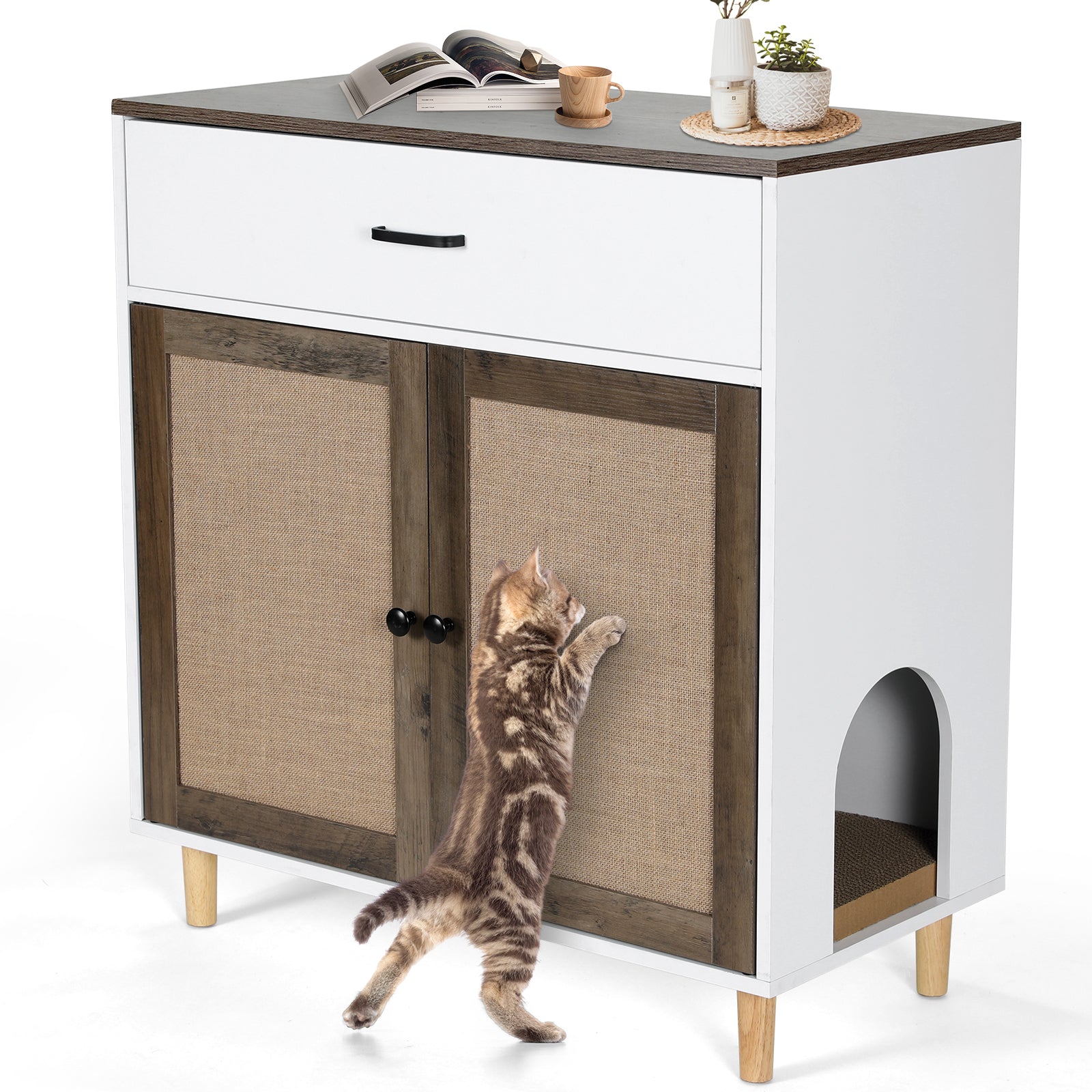 LAZY BUDDY Cat Litter Box Enclosure, Wooden Hidden Litter Box Furnitur ...