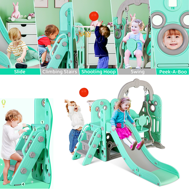 LAZY BUDDY 5 in 1 Slide and Swing Set for Toddlers, Sturdy Kids Slide ...
